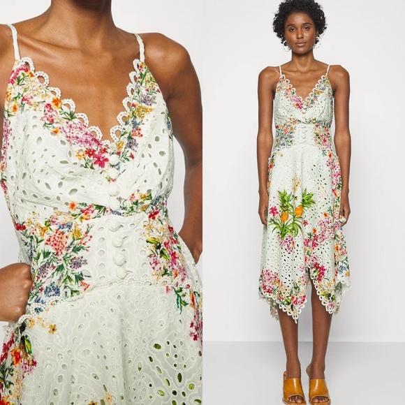 FARM Rio | Dresses | Farm Rio Delicate Scarves Eyelet Midi Dress | Poshmark